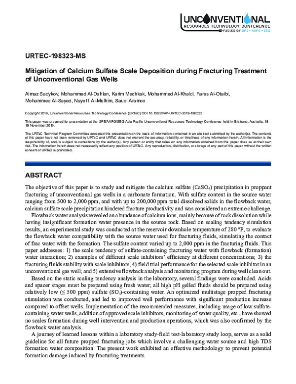 (PDF) Mitigation of Calcium Sulfate Scale Deposition During Fracturing ...