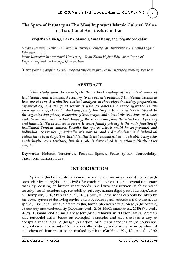 (PDF) The Space of Intimacy as The Most Important Islamic Cultural ...