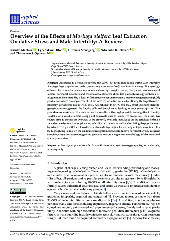 (PDF) Overview of the Effects of Moringa oleifera Leaf Extract on Oxidative Stress and Male ...