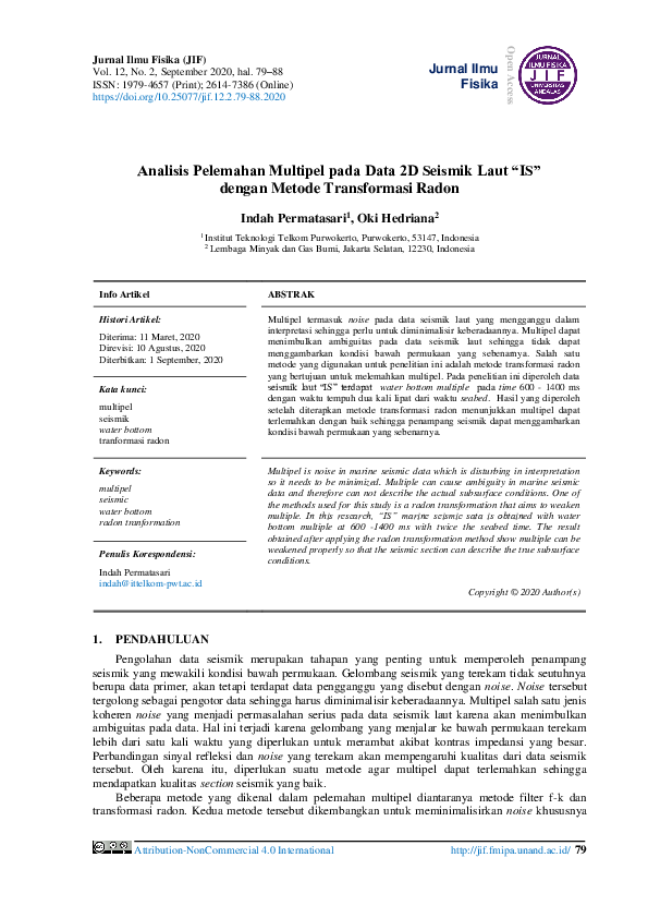 (PDF) Analisis Pelemahan Multipel pada Data 2D Seismik Laut “IS” dengan ...