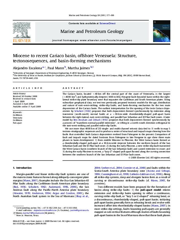 (PDF) Miocene to recent Cariaco basin, offshore Venezuela: Structure ...
