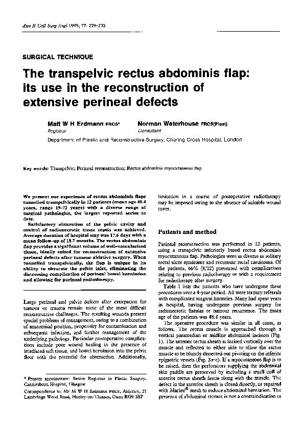 (PDF) The transpelvic rectus abdominis flap: its use in the ...
