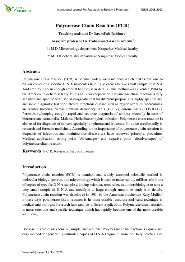 (PDF) Polymerase Chain Reaction (PCR