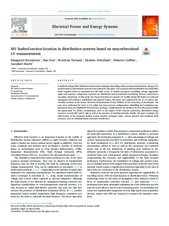 (PDF) MV faulted section location in distribution systems based on unsynchronized LV measurements