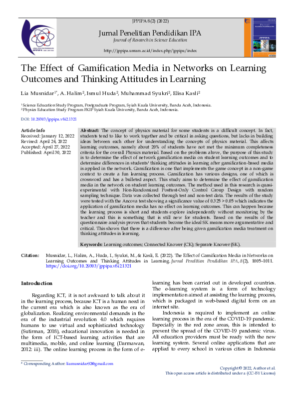 (PDF) Pengaruh Media Gamification dalam Jaringan terhadap Hasil Belajar ...