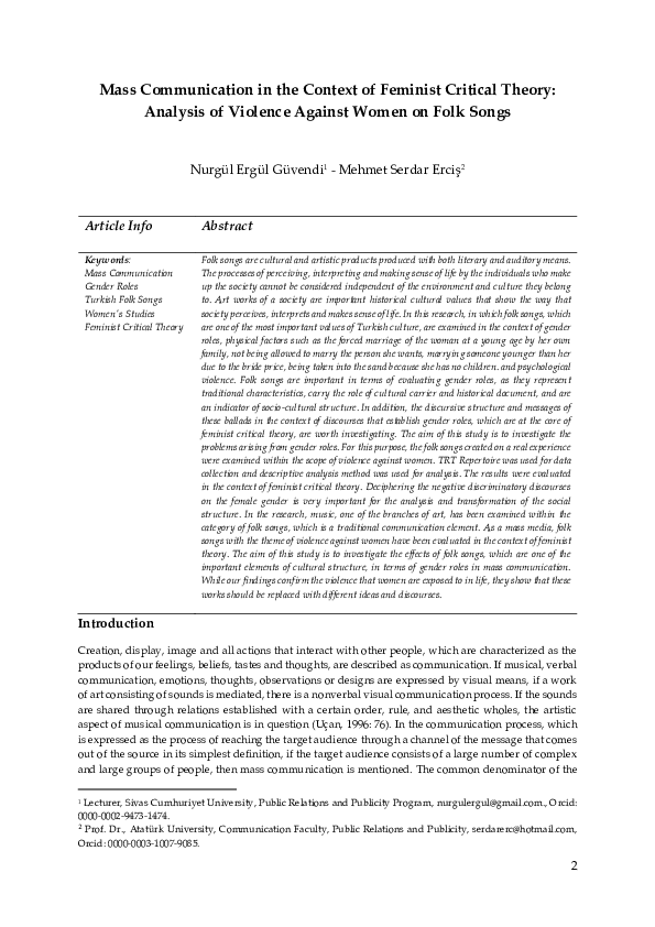 (PDF) Folk Songs and Gender Violence: A Feminist Analysis