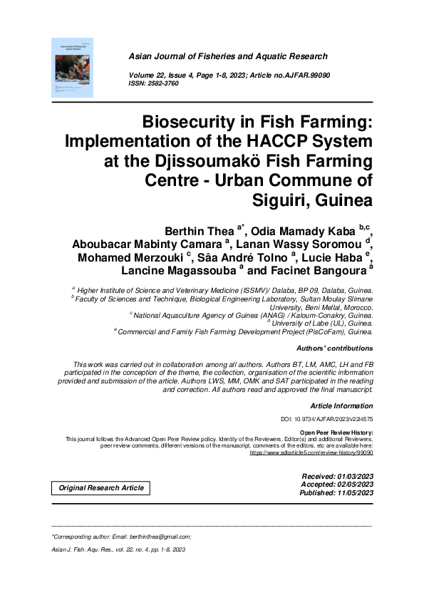 (PDF) Biosecurity in Fish Farming: Implementation of the HACCP System ...