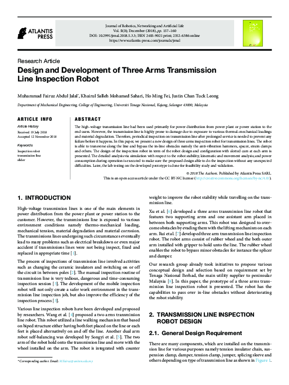 (PDF) Design and Development of Three Arms Transmission Line Inspection ...