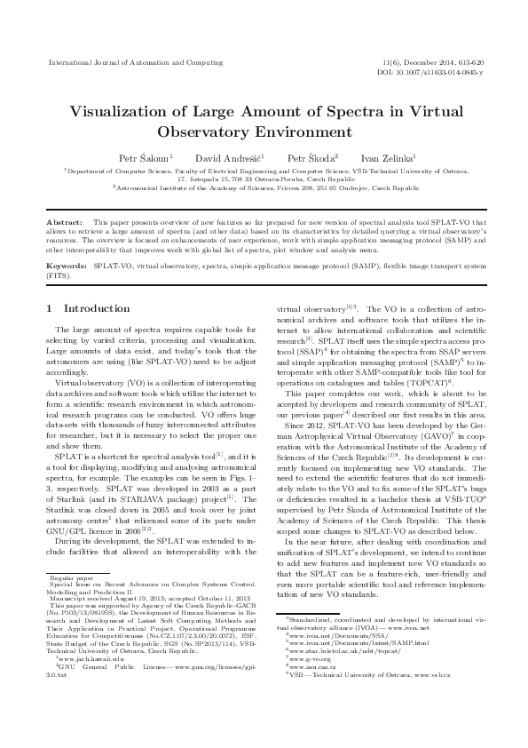 (PDF) Visualization of large amount of spectra in virtual observatory environment | Petr Škoda ...