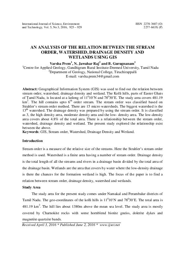 (PDF) An analysis of the relation between the stream order, watershed ...