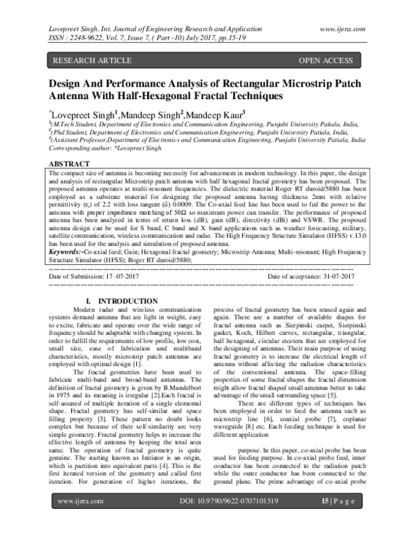 (PDF) Design and performance analysis of the rectangular spiral microstrip antenna and its array ...