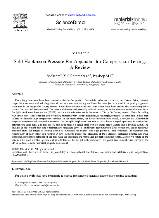 (PDF) Split Hopkinson Pressure Bar Apparatus for Compression Testing: A ...