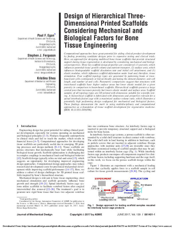(PDF) Design of Hierarchical Three-Dimensional Printed Scaffolds Considering Mechanical and ...