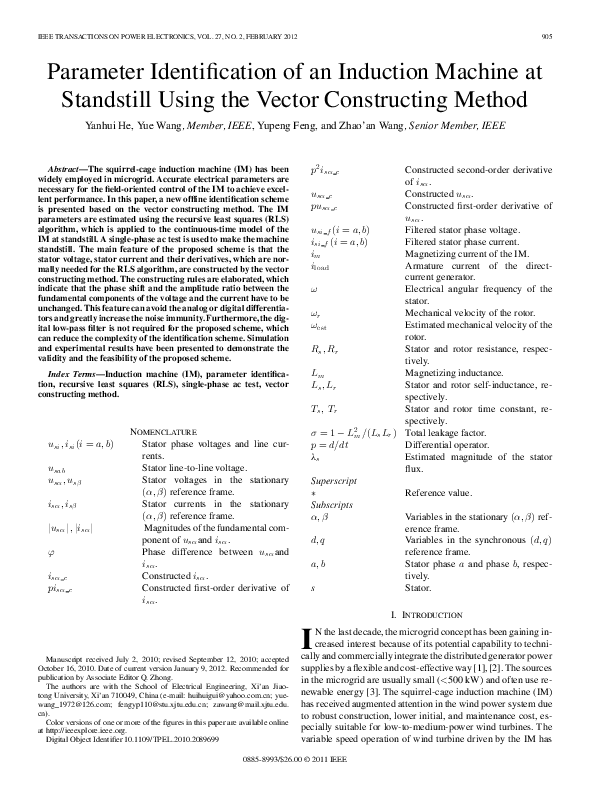 (PDF) Parameter Identification of Induction Machine With a Starting No ...