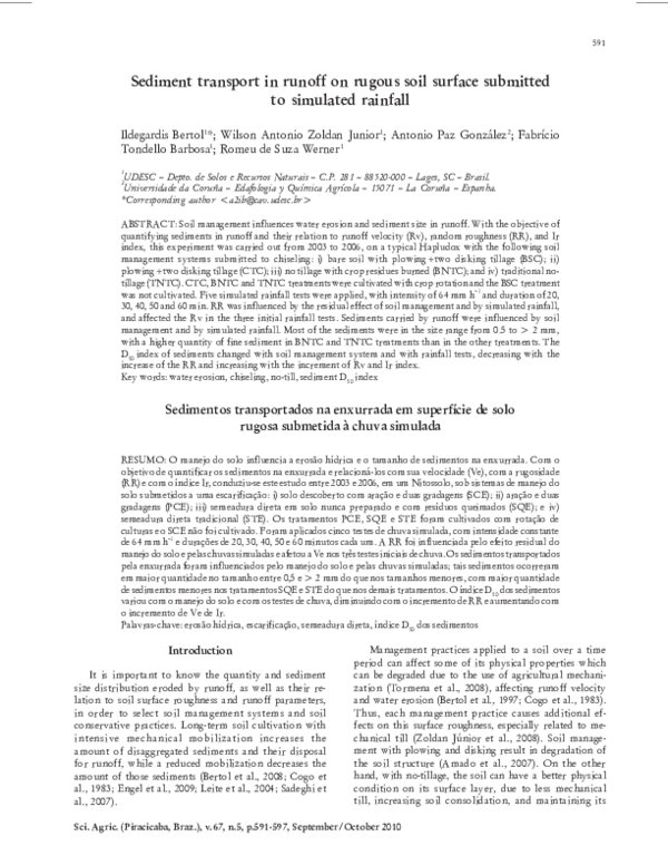 (PDF) Sediment transport in runoff on rugous soil surface submitted to ...
