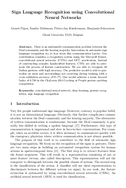Pdf Sign Language Recognition Using Convolutional Neural Networks Simran Siddharth