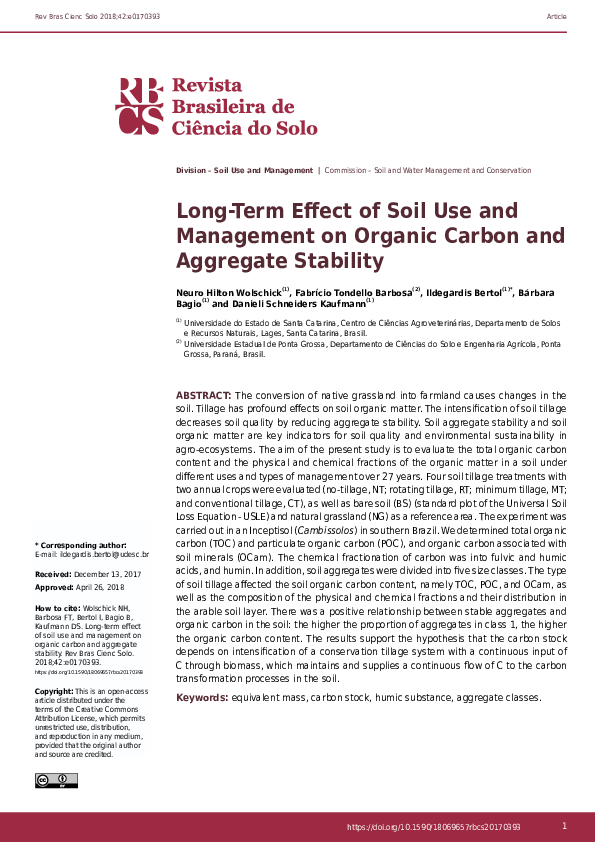 (PDF) Long-Term Effect of Soil Use and Management on Organic Carbon and Aggregate Stability
