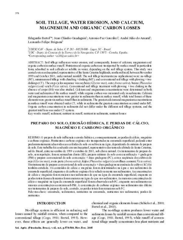 (PDF) Soil tillage, water erosion, and calcium, magnesium and organic carbon losses