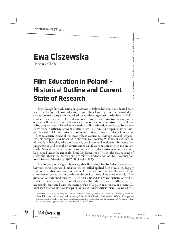 (PDF) Film Education in Poland – Historical Outline and Current State ...