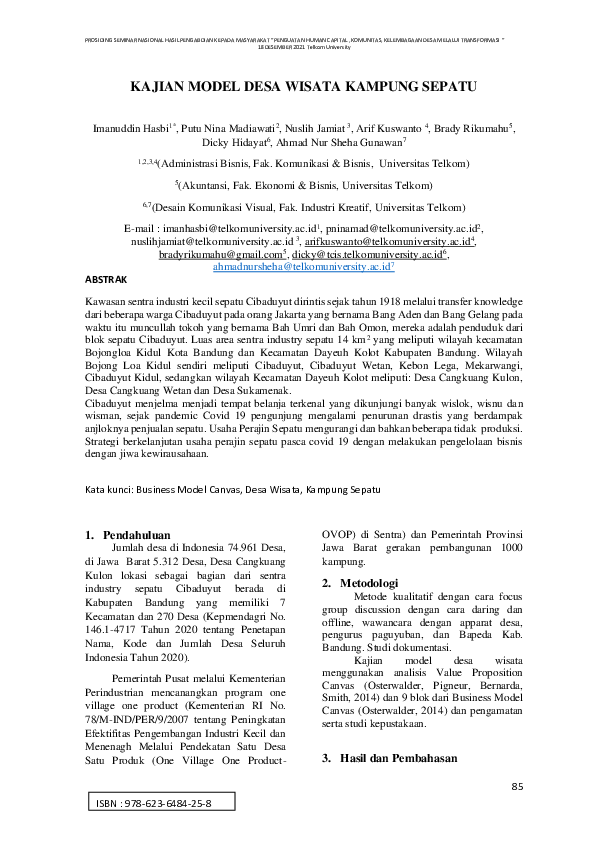 (PDF) Kajian Model Desa Wisata Kampung Sepatu