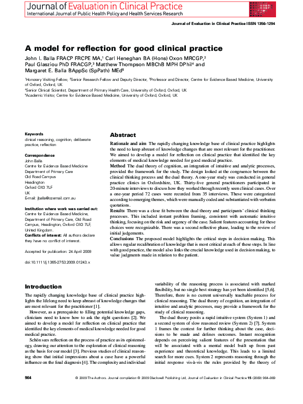 (PDF) A model for reflection for good clinical practice