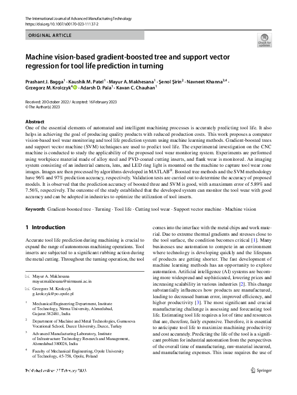 Pdf Machine Vision Based Gradient Boosted Tree And Support Vector Regression For Tool Life