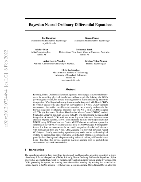 (PDF) Bayesian Neural Ordinary Differential Equations