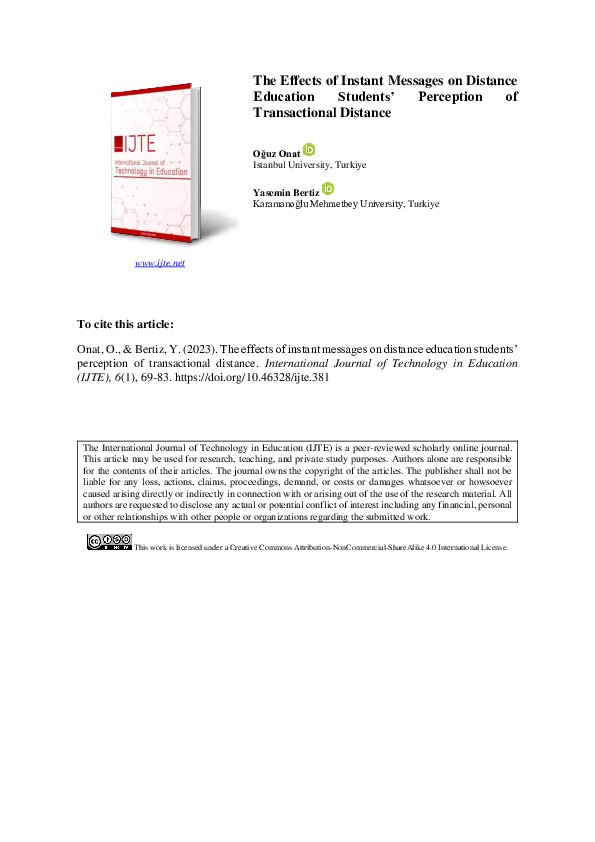 (PDF) The Effects of Instant Messages on Distance Education Students ...