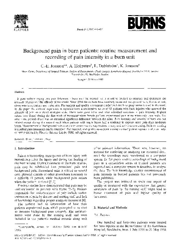 (PDF) Background pain in burn patients: routine measurement and ...