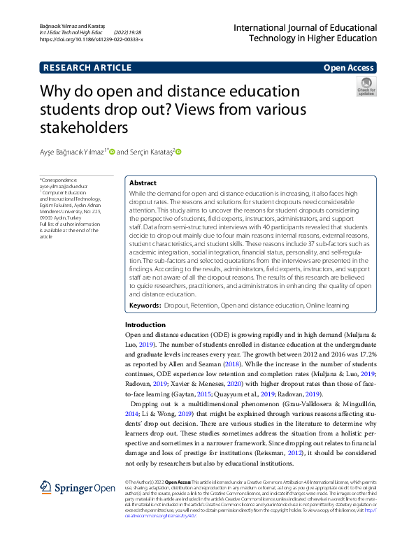 (PDF) Why do open and distance education students drop out? Views from ...