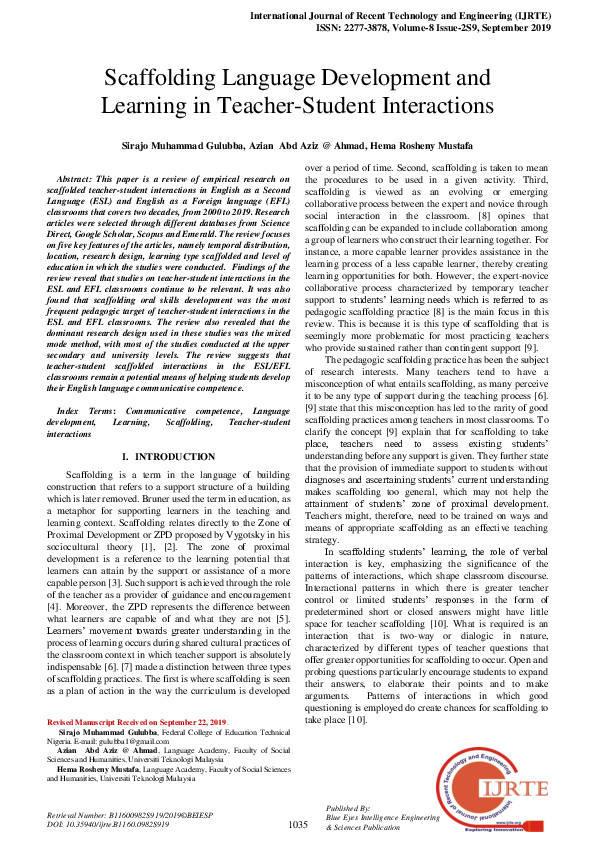 (PDF) Scaffolding Language Development and Learning in Teacher-Student ...