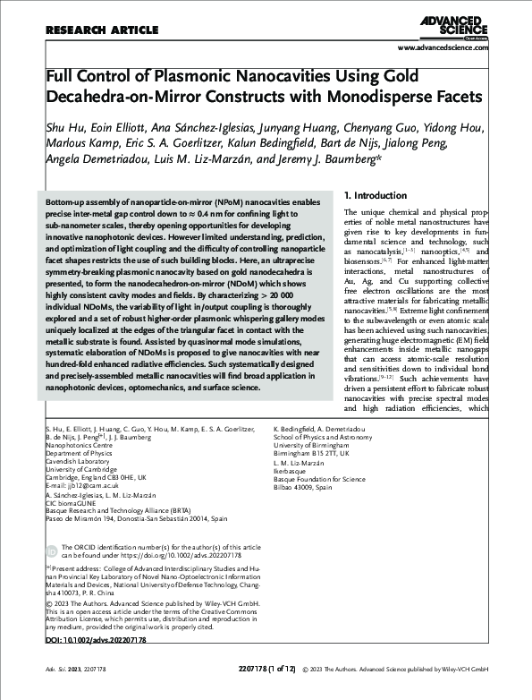 (PDF) Full Control of Plasmonic Nanocavities Using Gold Decahedra‐on‐Mirror Constructs with ...