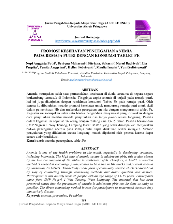 (PDF) Promosi Kesehatan Pencegahan Anemia Pada Remaja Putri Dengan ...
