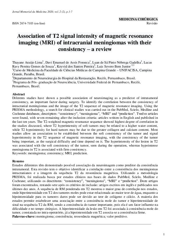 (PDF) Association of T2 signal intensity of magnetic resonance imaging ...