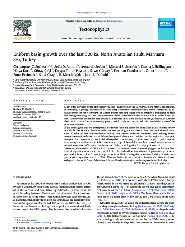 (PDF) Uniform basin growth over the last 500ka, North Anatolian Fault, Marmara Sea, Turkey