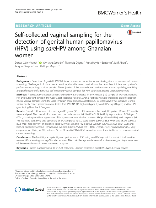 (PDF) Self-collected vaginal sampling for the detection of genital human papillomavirus (HPV ...