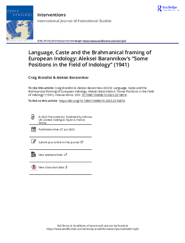 (PDF) Language, Caste and the Brahmanical Framing of European Indology ...