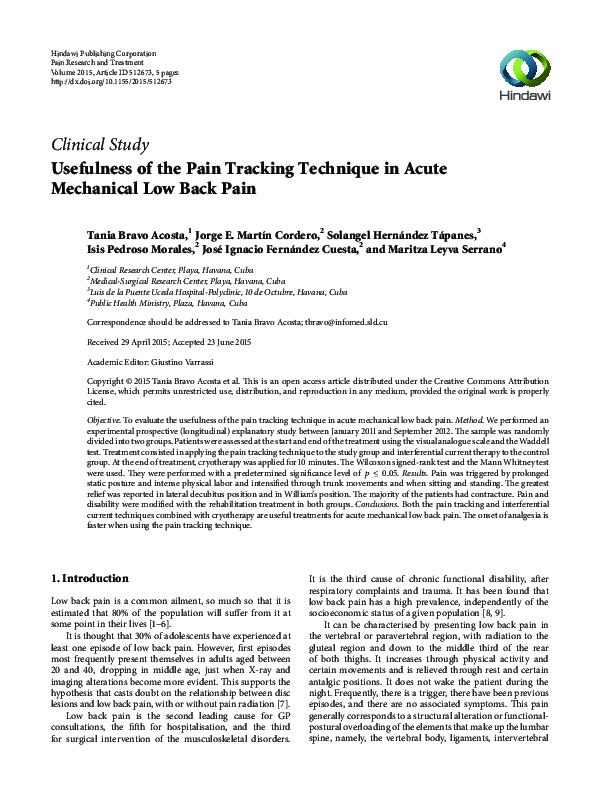 (PDF) Usefulness of the Pain Tracking Technique in Acute Mechanical Low ...