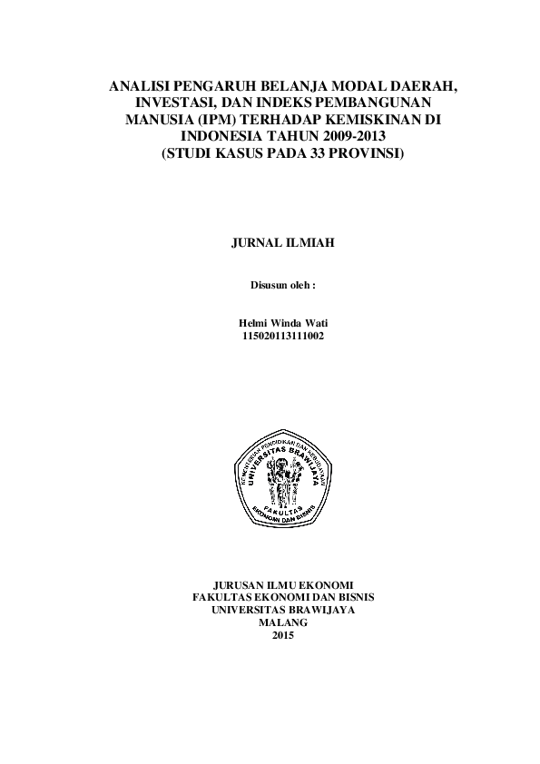 (PDF) Analisis Pengaruh Belanja Modal Daerah, Investasi, dan Indeks Pembangunan Manusia (IPM ...