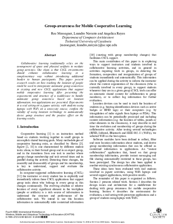 (PDF) Group-awareness for Mobile Cooperative Learning | Angelica Reyes - Academia.edu