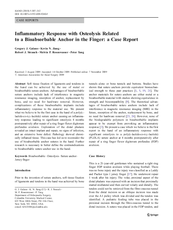 (PDF) Inflammatory response with osteolysis related to a bioabsorbable ...