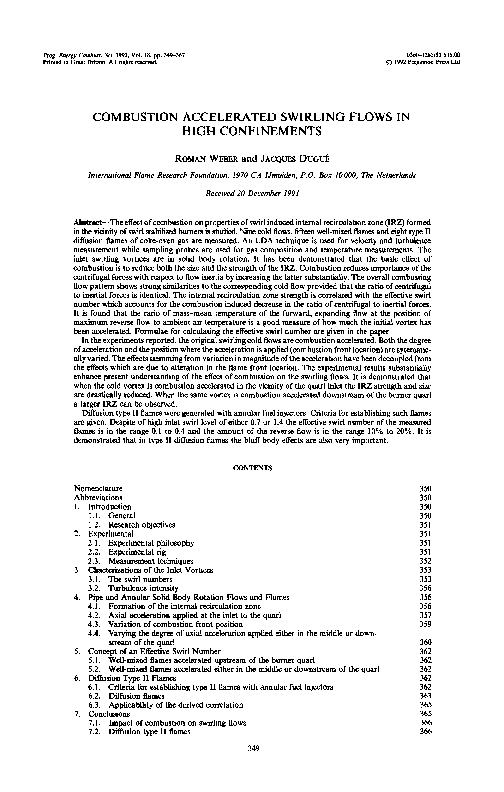 (PDF) Combustion accelerated swirling flows in high confinements