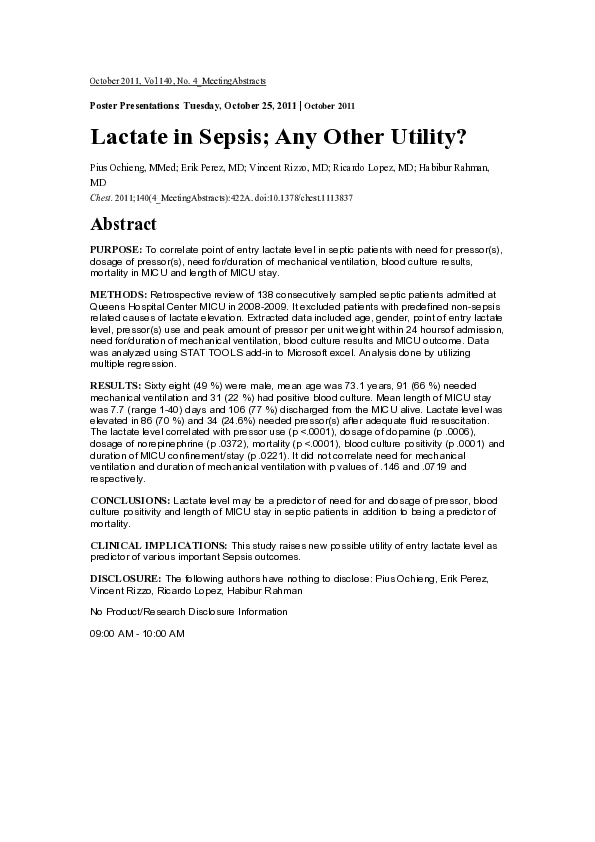 (PDF) Lactate in Sepsis; Any Other Utility? | Pius Ochieng - Academia.edu