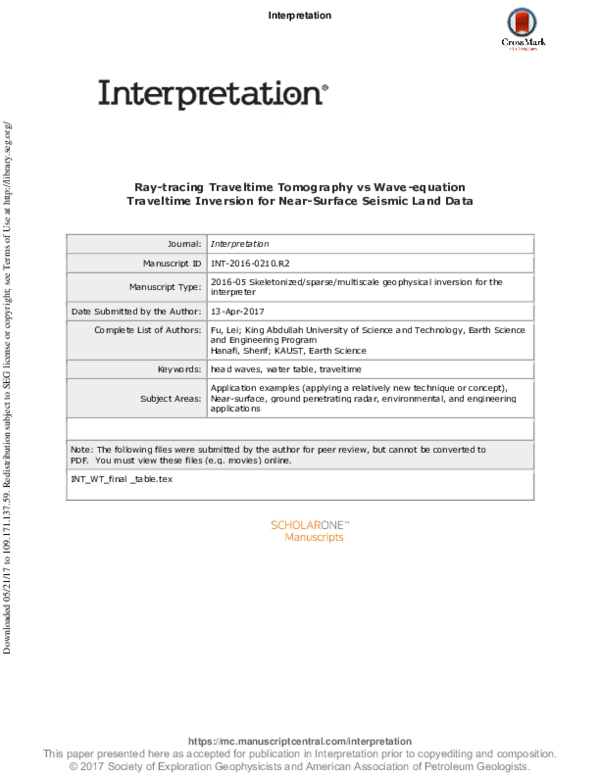 (PDF) Ray-tracing traveltime tomography versus wave-equation traveltime inversion for near ...