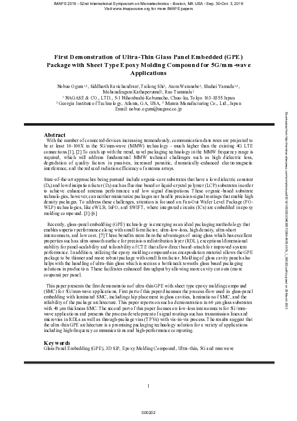 (PDF) First Demonstration of Ultra-Thin Glass Panel Embedded (GPE ...