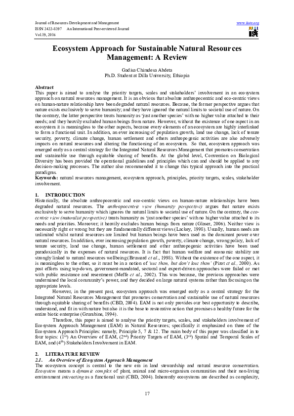 (PDF) Ecosystem Approach for Sustainable Natural Resources Management ...