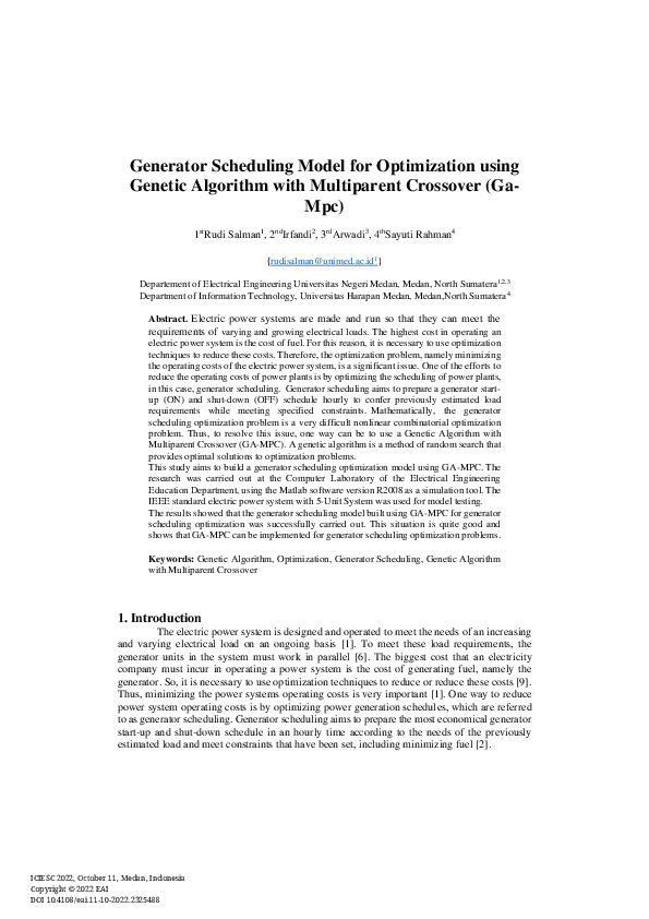 (PDF) Generator Scheduling Model for Optimization using Genetic Algorithm with Multiparent ...