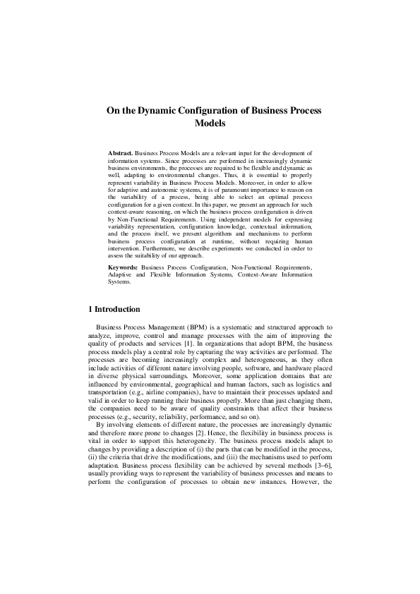 (PDF) On the Dynamic Configuration of Business Process Models | Emanuel ...
