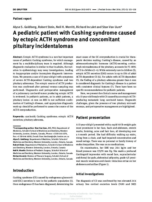 (PDF) A pediatric patient with Cushing syndrome caused by ectopic ACTH ...