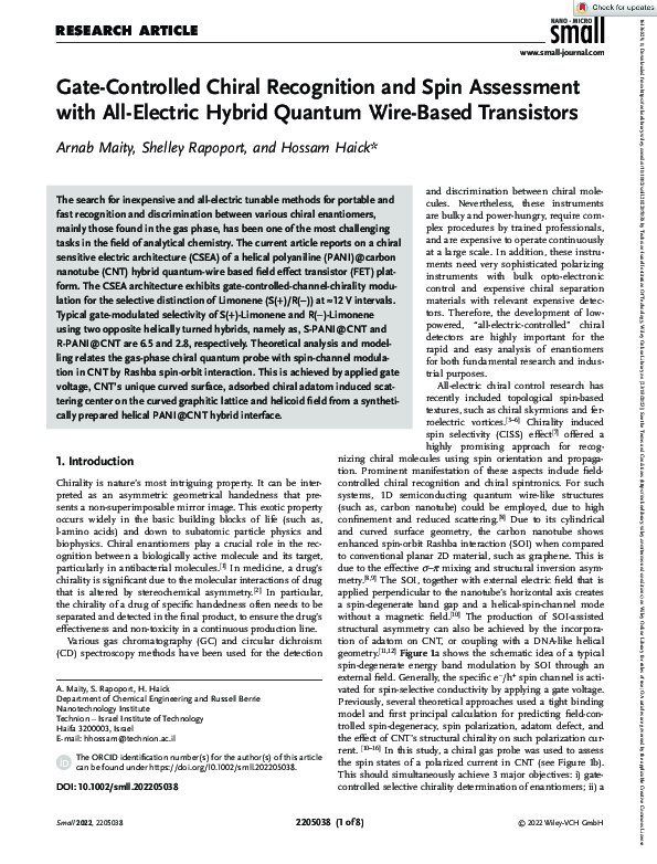 (PDF) Gate-Controlled Chiral Recognition and Spin Assessment with All ...